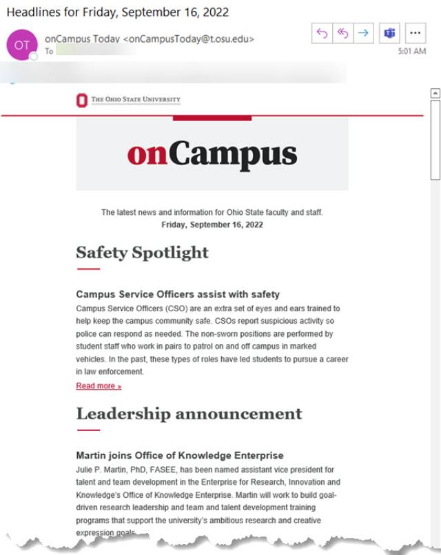 onCampus emails at Ohio State | The Ohio State University